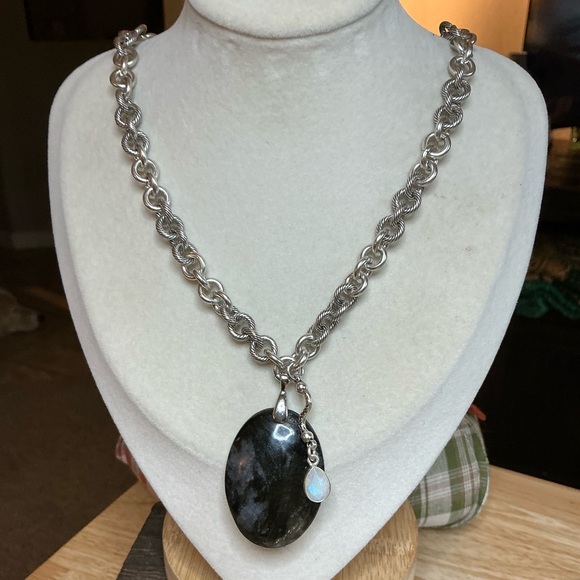 Jewelry | Solid Antique Silver Chain 18 With Arfvedsonite Pendant And ...